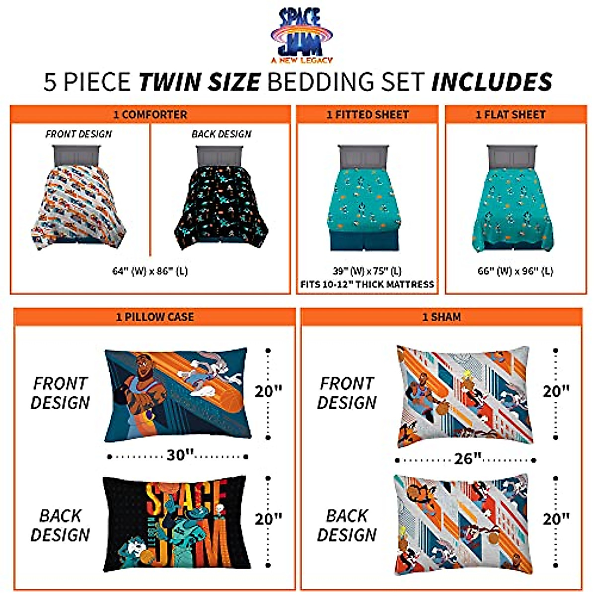 Franco Kids Bedding Super Soft Comforter and Sheet Set with Sham, 5 Piece Twin Size, Space Jam 2 A New Legacy