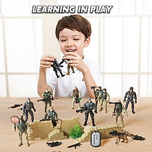 JOYIN 16 PCs Army Men Playset with 12 Realistic Army Ranger Men Action Figures and Weapon Gear Accessories, Military Soldiers Action Figures Playset for Boys Gift