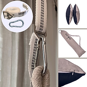 BDECORU Hanging Hammock Chair Swing - Outdoor & Indoor Hammock Swing Chairs for Outside or Inside of Home, Swing Hanging Chair with Footrest - Includes 2 Cushions, Bag, & Hanging Kit - Gray Beige