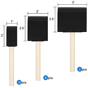 24 Pcs Foam Brush Set, Foam Paint Brushes, Wood Handle Sponge Brushes for Painting, Foam Brushes Sponge Paint Brush for Staining, Varnishes, and DIY Craft Projects (1'', 2'' and 3'')