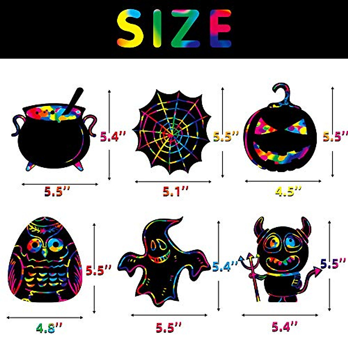 Halloween Scratch Paper Art,Funnlot 42PCS Halloween Scratch Paper Halloween Games for Kids Halloween Ornaments Scratch Magic Scratch Off Cards Paper Birthday Education Game Halloween Craft with Tool