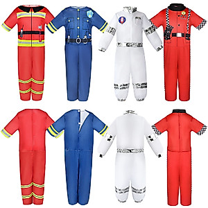 Jeowoqao Dress up Clothes for Little Boys Girls, Kids Dress Up Pretend Play Costumes,Police, Firefighters,Racers,Astronauts Costume for Toddler Age 3-6 Years Play Gift