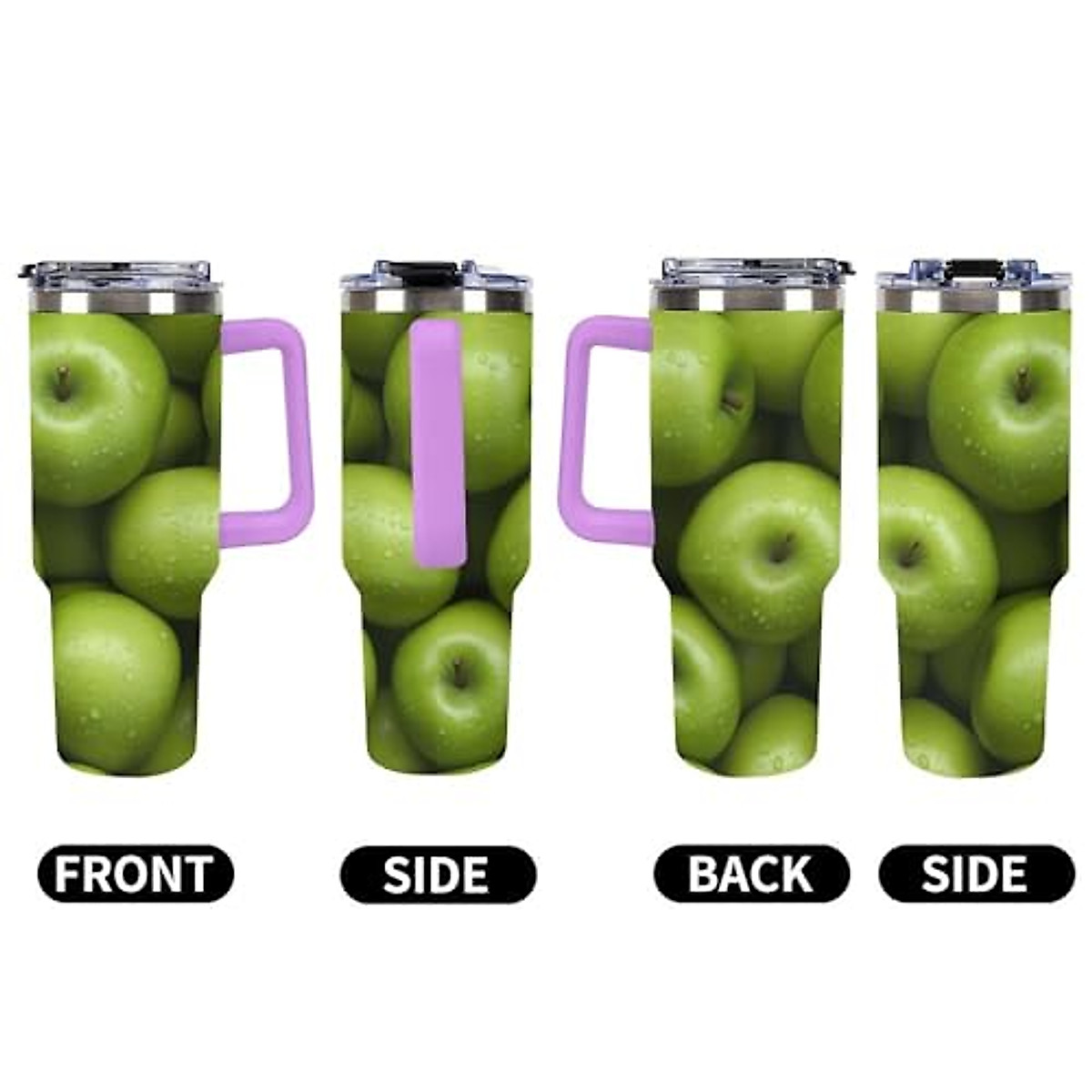 Green Apples Water Drop 40 Oz Car Cup Stainless Steel Travel Mug Leak-Proof Insulated Tumbler with Handle Violet-style