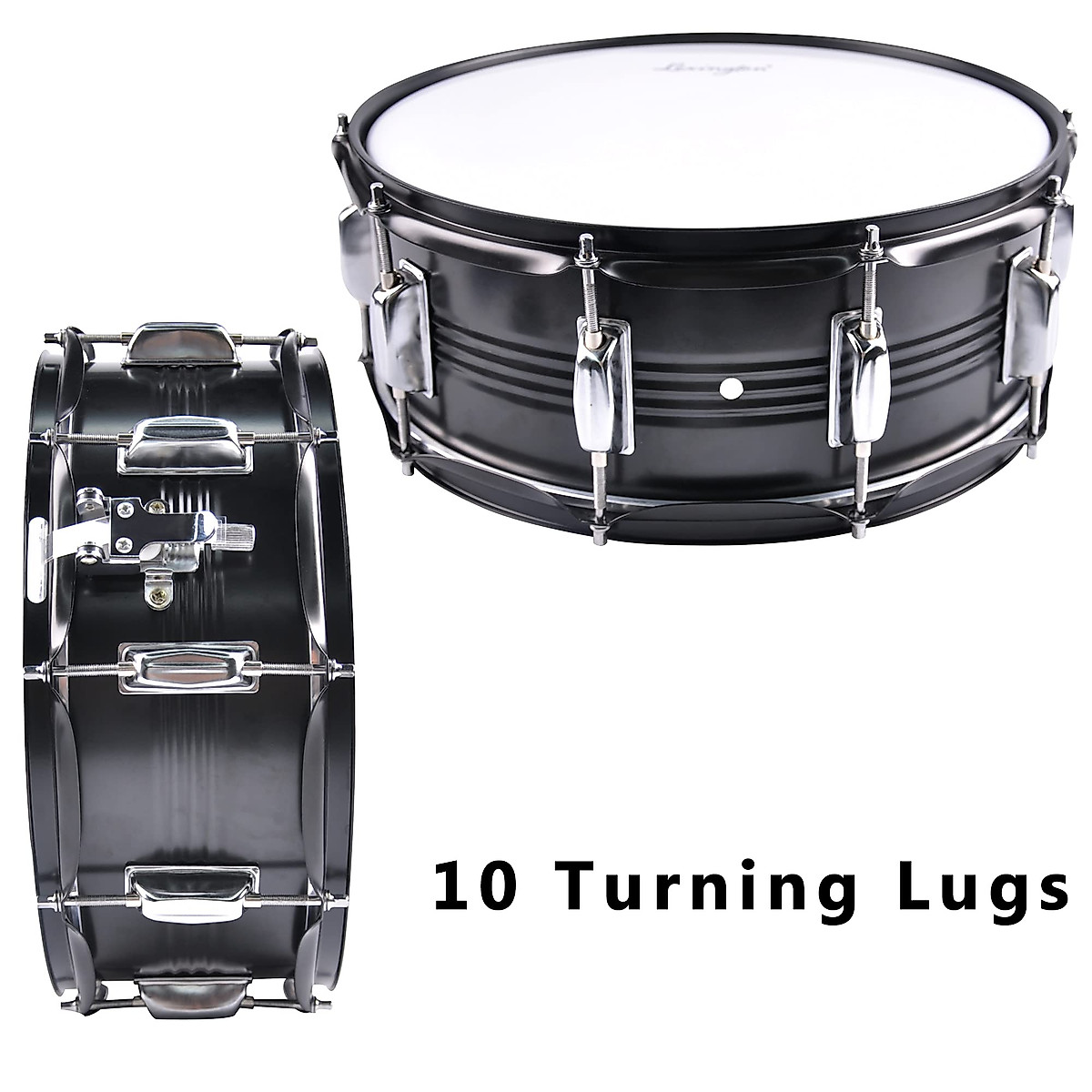 Lexington SD403S Snare Drum Set Student Steel Shell 14 X 5.5 Inches with 10 Lugs, Includes Drum Key, Drumsticks and Strap, Black Nickel