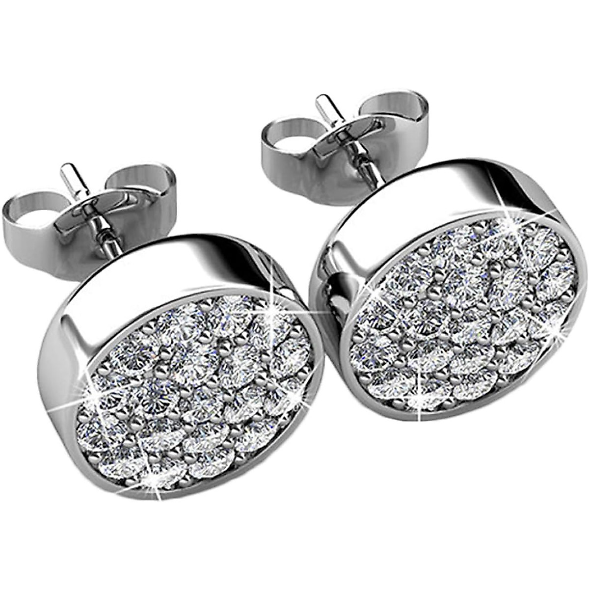 Cate & Chloe Nelly 18k White Gold Stud Earrings For Women | Silver Cubic Zirconia Earrings Studs With Round Cut Crystals, CZ Silver Earring Set, Fashion Earrings For Women, Hypoallergenic Earrings