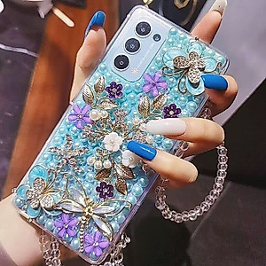 redecarie for Galaxy Note 10 Plus Bling Diamond Rhinestone Flowers Case,Women Girls Kids Luxury Glitter Shiny Sparkle Protective Floral Phone Case for Samsung Galaxy Note 10 Plus