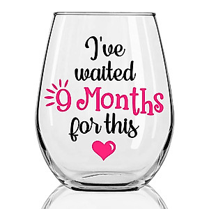 DYJYBMY I've Waited 9 Months For This Wine Glass, Funny New Mom Stemless Wine Glass, Pregnancy Gift for First Time Moms, Baby Shower Presents, Pregnancy Announcement Gift, New Mommy Gift