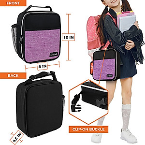 OPUX Premium Insulated Lunch Box, Soft School Lunch Bag for Girls Kids, Leakproof Small Lunch Pail Women Work, Reusable Compact Cooler Tote Lunchbox for Office Adult, Heather Purple