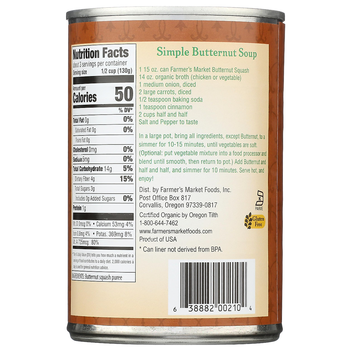 Farmer's Market Foods, Organic Canned Butternut Squash Puree, 15 oz