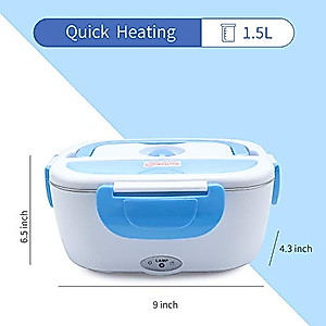 VECH Car Electric Heating Lunch Box 110V & 12V 40W 2 in1 Home Electric Thermal Lunch Box Food Heater Warmer, Stainless Steel Food Heater 1.5L for Heat Preservation, Office, School, Traveling (Blue)