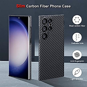 Carbon Fiber Samsung Galaxy S23 Ultra 6.8" Case, Slim Aramid, Lightweight, Anti-Scratch, Wireless Charging Support-Black
