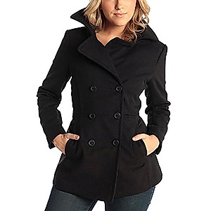 Alpine Swiss Emma Women's Wool Peacoat – Double-Breasted 3/4 Length Overcoat, Stylish & Warm Blazer for Fall & Winter Black Large