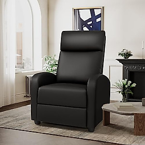 Rankok Recliner Chair Modern PU Leather Reclining Chair Ergonomic Adjustable Recliner for Living Room Home Theater Seating Single Sofa (Black)