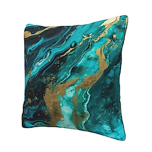AdaNti Turquoise Blue Gold Marble Print Throw Pillow Cover Square Soft Cushion Cover Throw Pillow Case for Home Decor Living Room Bed Couch Car 20"x20"