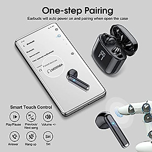 Wireless Earbuds Bluetooth 5.3 Headphones with 4-Mics Clear Call and ENC Noise Cancelling, Bluetooth Earbuds Touch Control Stereo Sound with LED Display, Waterproof Running Headphones for Workout