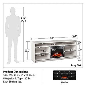 Ameriwood Home Hendrix 65" TV Stand with Electric Fireplace Insert and 6 Shelves, Black Oak