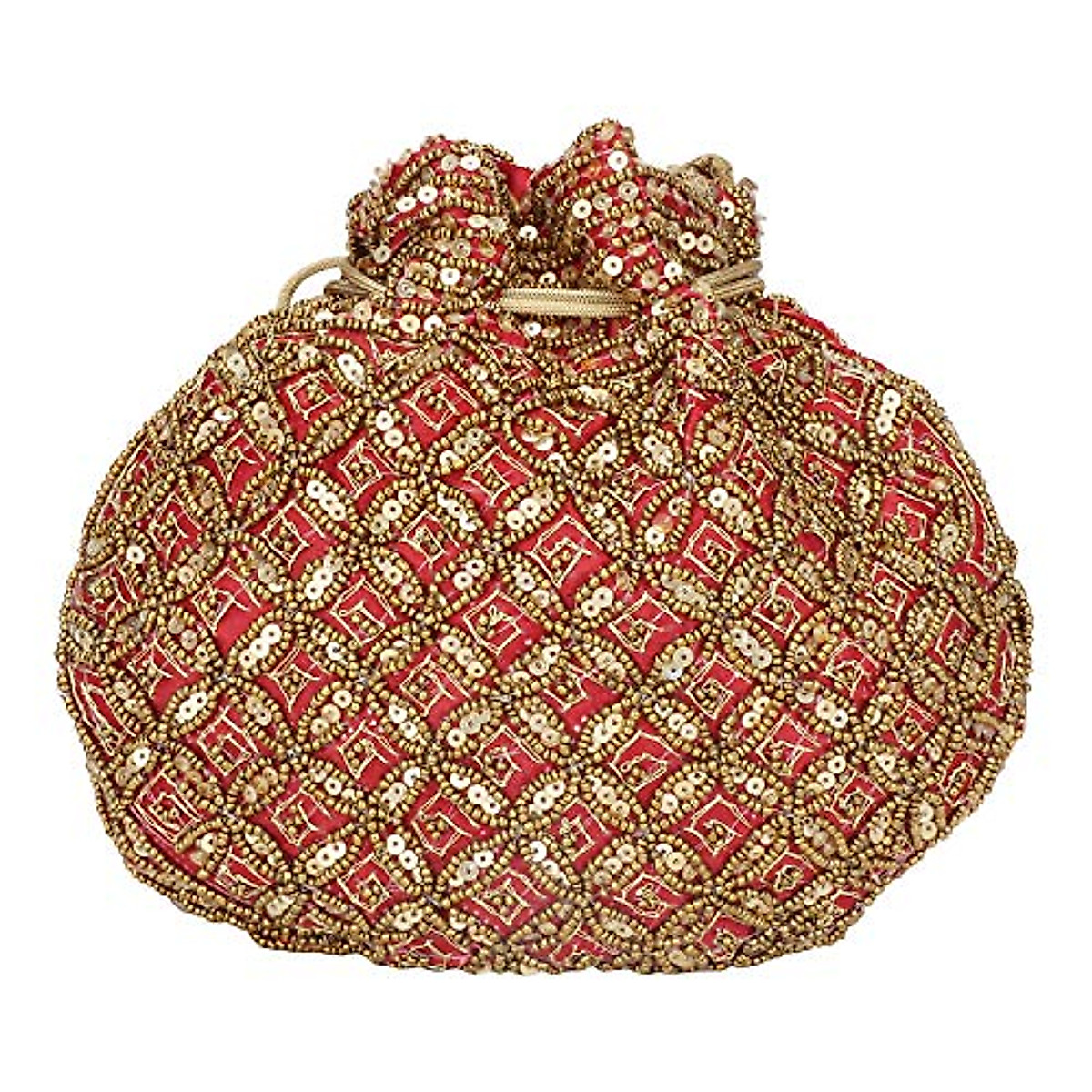 Suman Enterprises Indian Sequence Potli Bag For Women, Wedding Purse/Jewelry Purse for Women (Base Color- Maroon)