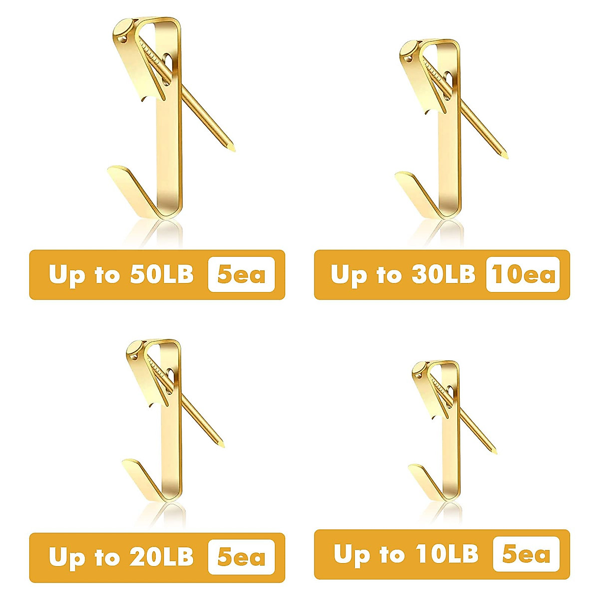 Hooks for Hanging Pictures with Nails - ROBUST 50pcs Picture Hanging Kit, Wall Hooks for Hanging Pictures for Picture Frame, Canvas, Mirror, Art (N6 Gold)