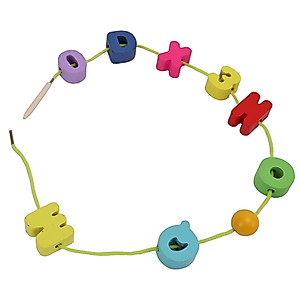 51Pcs Wooden Lacing Beads, Alphabet Letters Numbers Threading String Toys Preschool Fine Motor Skills Toy for Kids Boys Girls