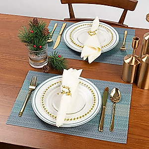 Winknowl Placemats, Set of 8 Heat Resistant Stain Resistant Woven Vinyl Insulation Placemats, Durable Washable Elegant Table Mats for Dining (Blue)