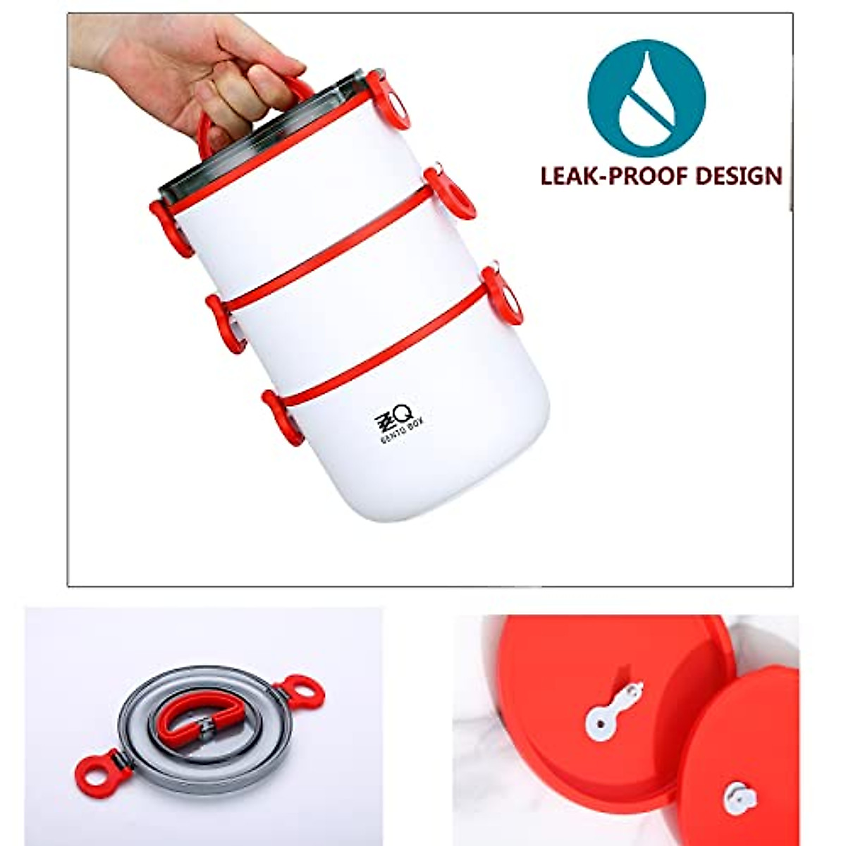 ZZQ Bento Box Adult Lunch Box with Bag/Utensil, Stackable Large 81-oz Salad Bowl - Microwave Safe/Leak-Proof Bpa Free Lunch Containers for On-the-Go Balanced Eating - White