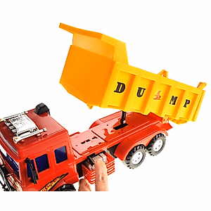 PowerTRC 15" Push & Go Dump Truck Toy | Realistic Friction Powered Dump Construction Truck for Kids Ages 3 Up