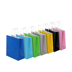 bagmad 35 Pack 6x3.25x8 inch Small Multicolor Kraft Paper Bags with Handles bulk, 7 Assorted Colors Craft Gift Wrap Bags for Party Favors Grocery Retail Shopping Christmas Birthday Bags（Small Size）