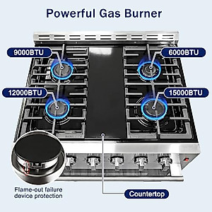30 inch Gas Range Oven Gas Range Convection Oven Stove Stainless Steel Freestanding 5.56 cu.ft.4 Burners 42000BTU Large 3 Layers Tempered Glass Door Heavy Duty