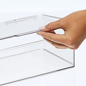 mDesign Plastic Playroom and Gaming Storage Organizer Box Containers with Hinged Lid for Shelves or Cubbies, Holds Small Toys, Building Blocks, Puzzles, Markers, Controllers, or Crayons, 4 Pack, Clear