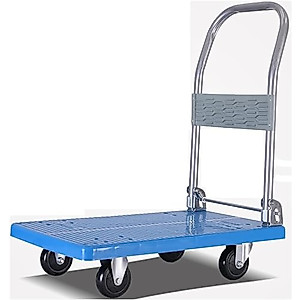 ELEFOCUS Flatbed Hand Cart Platform Truck Thicken Hand Cart with 360 Degree Swivel Wheels and Foldable Handle Silent (Size:88 * 58-550lb)