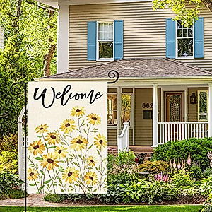 AVOIN colorlife Spring Flower Garden Flag 12x18 Inch Double Sided Outside, Yellow Daisy Sunflower Welcome Yard Outdoor Flag