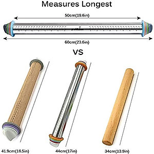 Prokitchen 23.6 Inch Rolling Pin with Thickness Rings-Adjustable Stainless Steel Roller Guides Spacers Baking Tools for Dough Pizza Pie and Cookies