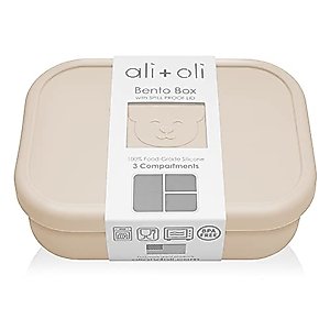 Ali+Oli Leak Proof Bento Box (Coconut) Food-Grade Silicone Bento Box, BPA, Phthalate, Lead, & PVC Free - Bento Lunch Box for Kids and Adults - Leak Resistant Sets With Lids Container