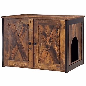 Dwanton Litter Box Enclosure, Cat Litter Box Furniture Hidden, Reversible Entrance Can Be on Left or Right Side, Wooden Cat Washroom Indoor, Rustic Brown, 27.6 Inches