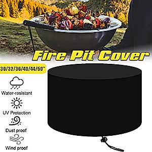 Bicherub Outdoor Fire Pit Cover 420D Heavy Duty Round Patio Fire Pit Cover Outdoor Fireplace Fire Bowl Cover - 36 inch