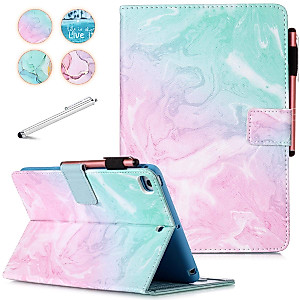 FANCITY iPad Mini 5 Case, Card Slot iPad Mini 4 Mini 2 Mini 3 PU Leather Case Smart Auto Wake Sleep Protective Cover with Kickstand Pen Holder for iPad Mini 2 3 4 5, Green Pink