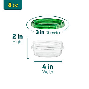 ELEGANT DISPOSABLES Twist Top Food Storage Containers 8 oz 12 Pack Plastic Freezer Storage Containers Leakproof Reusable with Screw on Colored Lids (12)