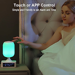 IVwarm Sleep Sound Machine Wake un Light,Smart Alarm Clock Sound Machine, Touch Control Nightstand Reading Light,APP Control Easy Setting Light with Dimmable Display and USB Charging Station