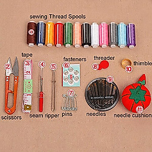 OLizee® Portable Wooden Sewing Kit Case Organizer Box Set for Home Travel, with Thread/Needles/Tape Measure/Scissors/Thimble and Other Accessories