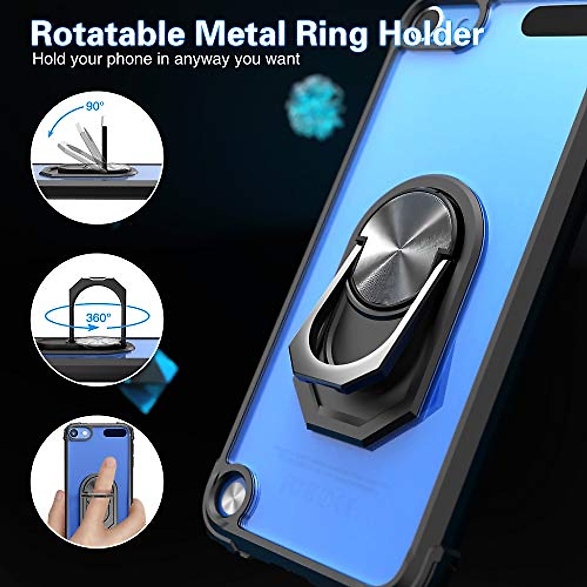 iPod Touch Case Clear with Kickstand, iPod Touch 7 Case with 2 HD Screen Protectors, IDYStar Clear Crystal Case with Built-in Metal Magnetic Kickstand for iPod Touch 7th/6th/5th Gen (Black)