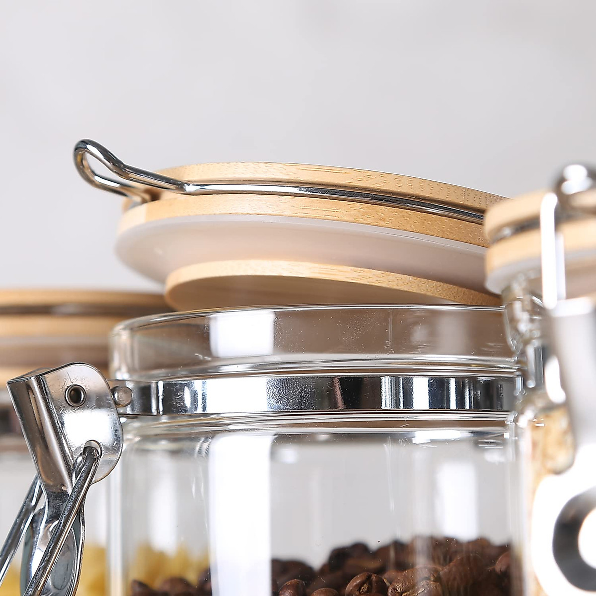 KKC HOME ACCENTS Airtight Glass Coffee Bean Storage Jars with Scoops for Coffee Bar,Sealed Glass Canisters with Hinghed Lids for Ground Coffee,Loose Leaf Tea, Matcha,Sugar,40 Fluid-oz