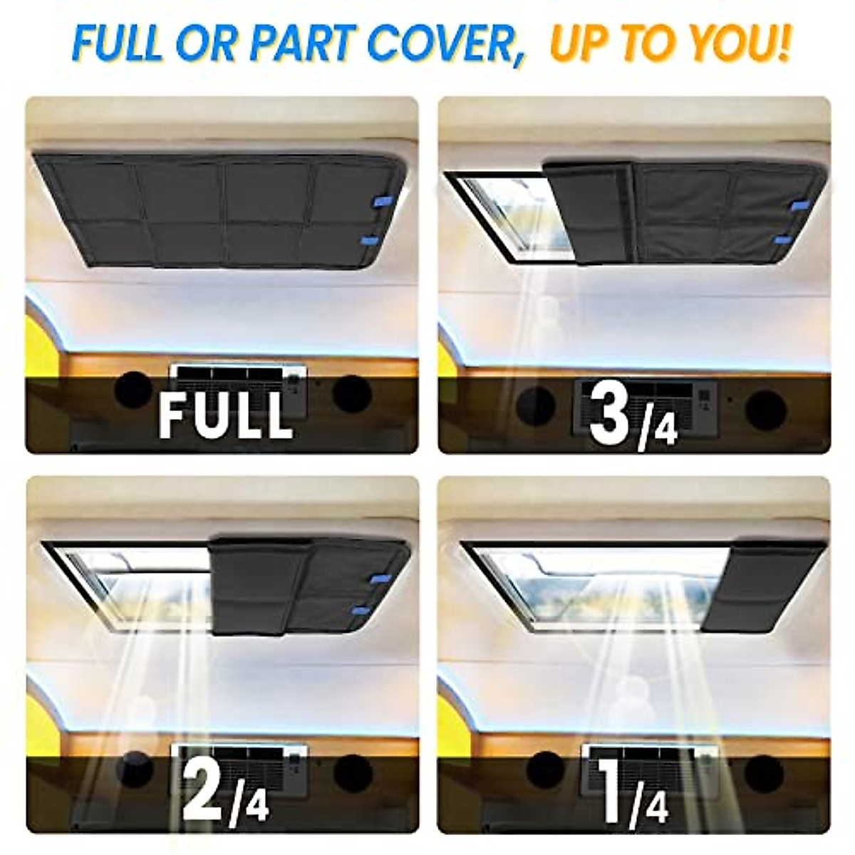 funomo RV Skylight Window Shade, 23 ¼" (L) x 15 ¼" (W), Foldable Magnet RV Blackout Cover, UV Rays Protection Camper Trailer Fan Vent Cover, Waterproof Thickened Oxford Fabric (Black)