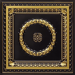 From Plain To Beautiful In Hours 210 Laurel Wreath PVC 2' x 2' Lay-in or Glue-up Ceiling Tile, Pack of 10, Antique Brass, 10 Piece