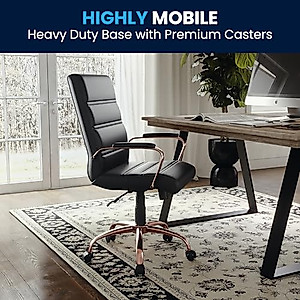 Flash Furniture Whitney Mid-Back Swivel LeatherSoft Desk Chair with Padded Seat and Armrests, Adjustable Height Padded LeatherSoft Office Chair, Black/Rose Gold