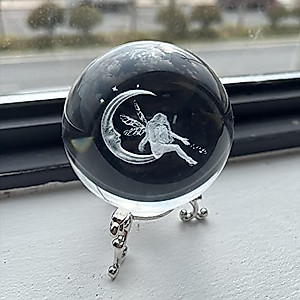 60mm(2.3inch) Moon & Fairy Crystal Ball Paperweight 3D Laser Engraved Quartz Glass Ball Sphere Table Decor Crafts