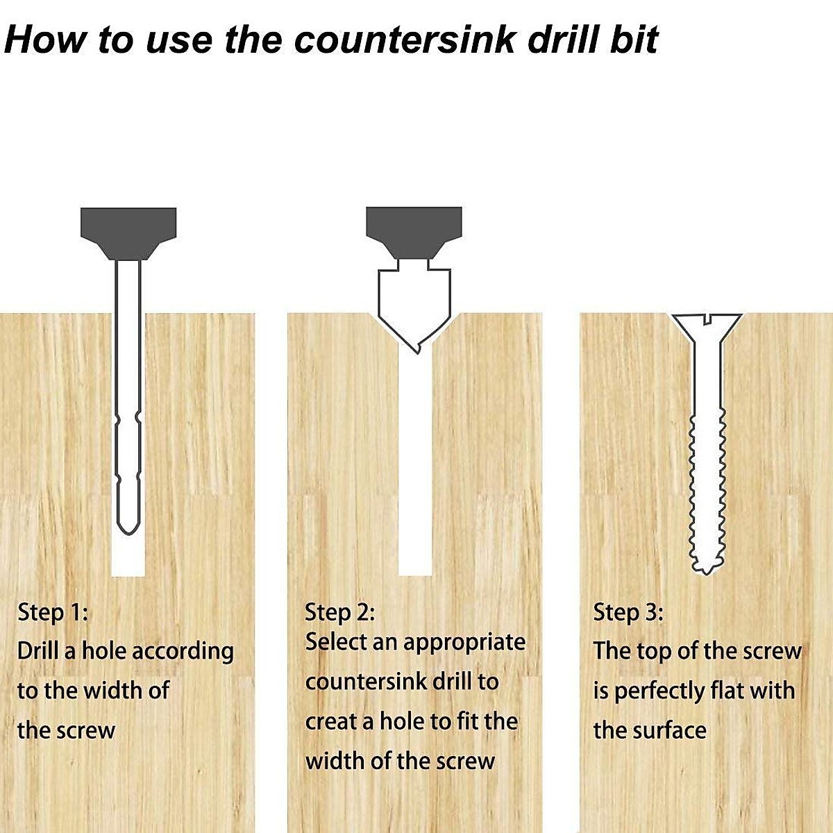 Countersink Drill Bit Set, Aplus HSS Countersink Drill Bit Set Hex Shank HSS Counterbore Reamer Countersink Chamfer Countersink Bit Set 6Pcs 5 Flute 90 ° Meter for Wood 1/4'' 6mm-19 mm