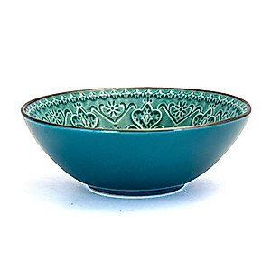 Elama Round Stoneware Embossed Dinnerware Dish Set, 16 Piece, Ocean Teal and Green