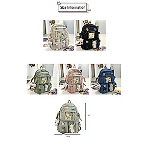 MWZING Kawaii Backpack with Lunch bag Kawaii Shoulder Bag Cute Aesthetic Backpack with Cute Pin Accessories Plush Pendant PINK