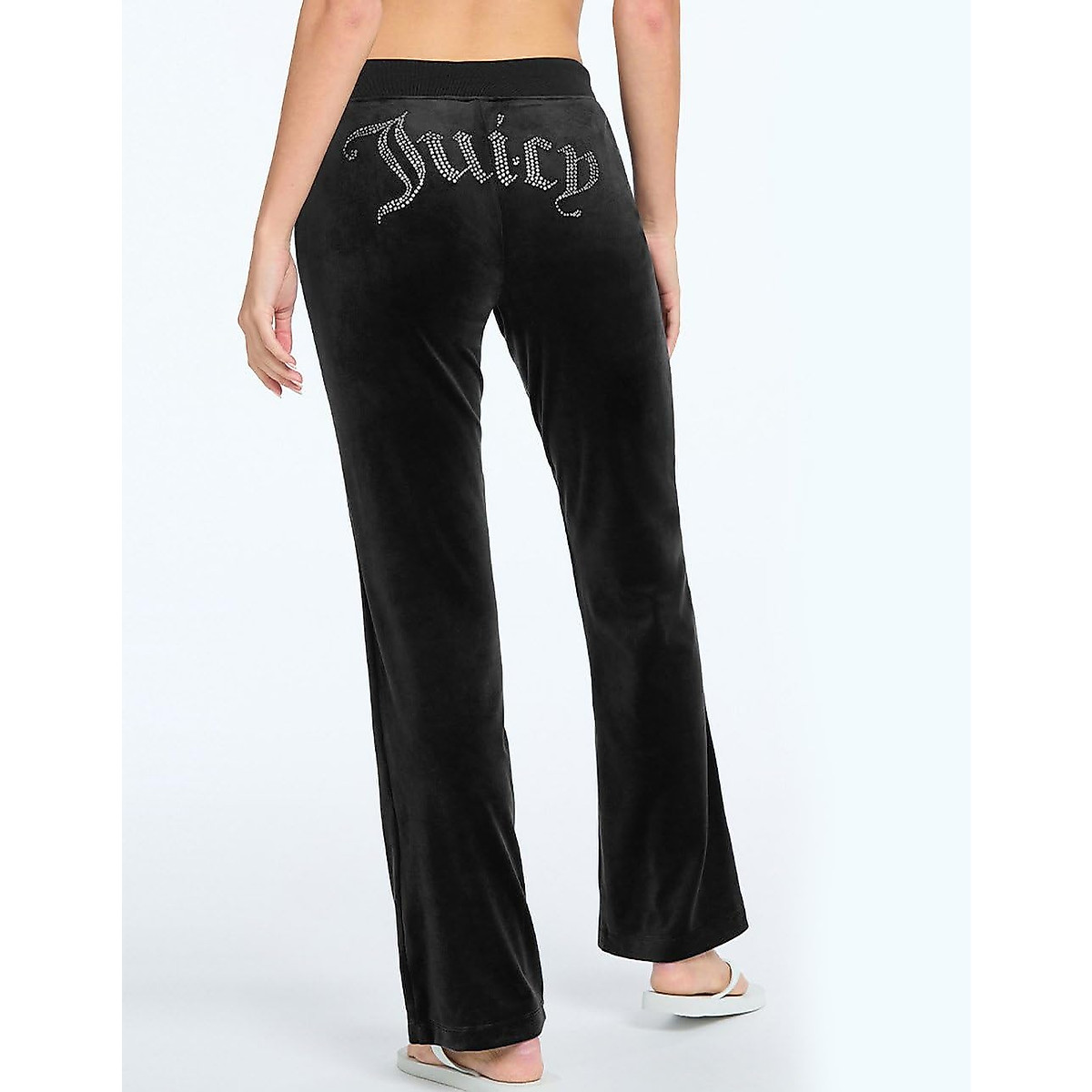 Juicy Couture Women's Rib Waist Velour Pants with Drawcord, Liquorice