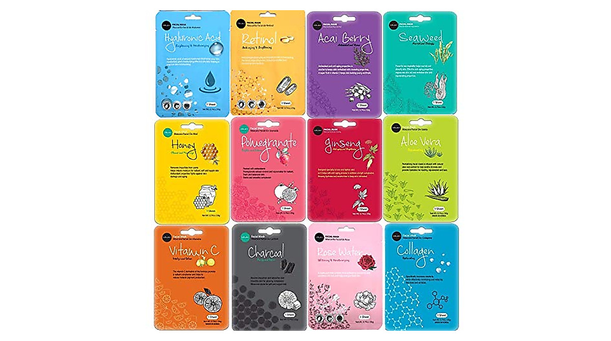 Celavi Korean Face Mask Set - 12 Flavors for Deep Hydration